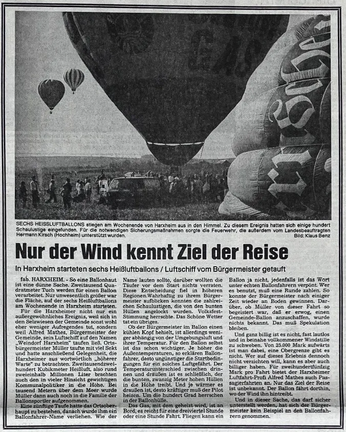 Luftfahrtpionier Alfred Mathes brachte den Ballon nach Rheinhessen